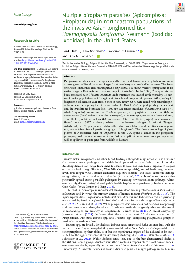(PDF) Multiple piroplasm parasites (Apicomplexa: Piroplasmida) in ...