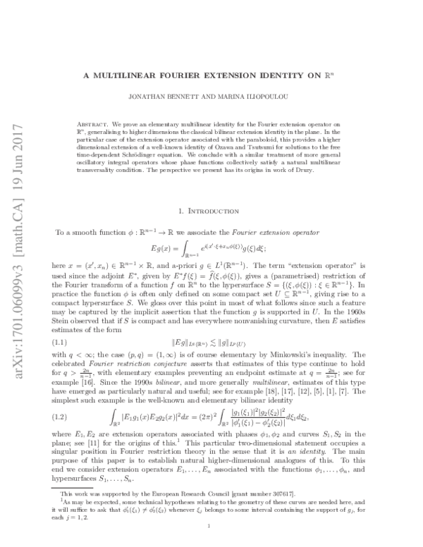 Pdf A Multilinear Fourier Extension Identity On Mathbb{r} N
