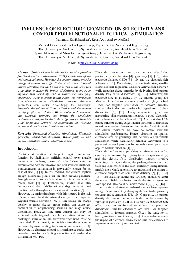 (PDF) Influence of Electrode Geometry on Selectivity and Comfort for ...