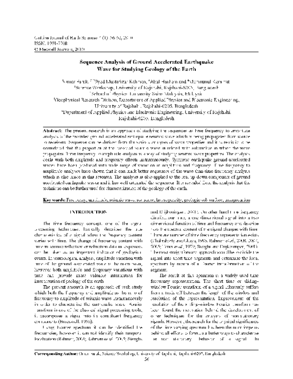 (PDF) Sequence Analysis of Ground Accelerated Earthquake Wave for Studying Geology of the Earth
