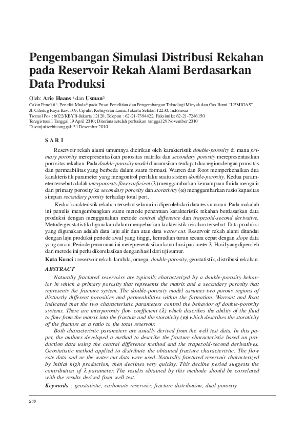 (PDF) Pengembangan Simulasi Distribusi Rekahan pada Reservoir Rekah ...