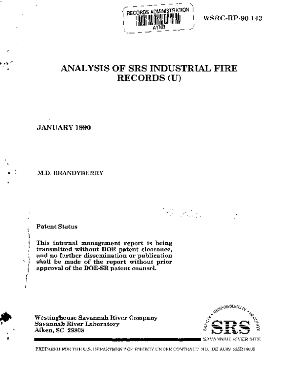(PDF) Analysis of SRS (Savannah River Site) industrial fire records