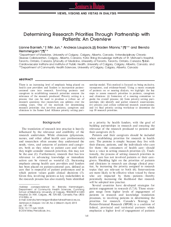 (PDF) Determining Research Priorities Through Partnership with Patients ...