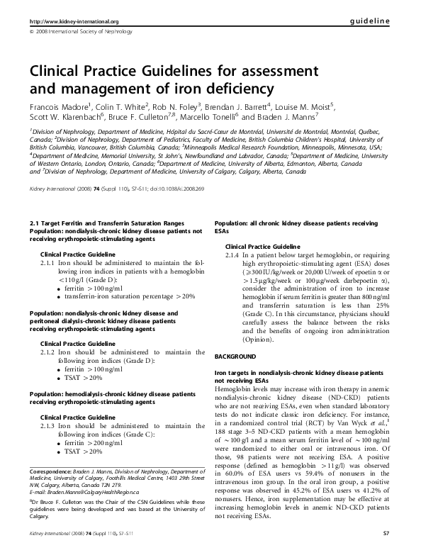 (PDF) Clinical Practice Guidelines for assessment and management of iron deficiency