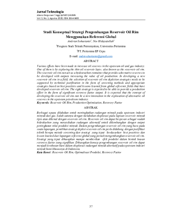 (PDF) Studi Konseptual Strategi Pengembangan Reservoir Oil Rim ...