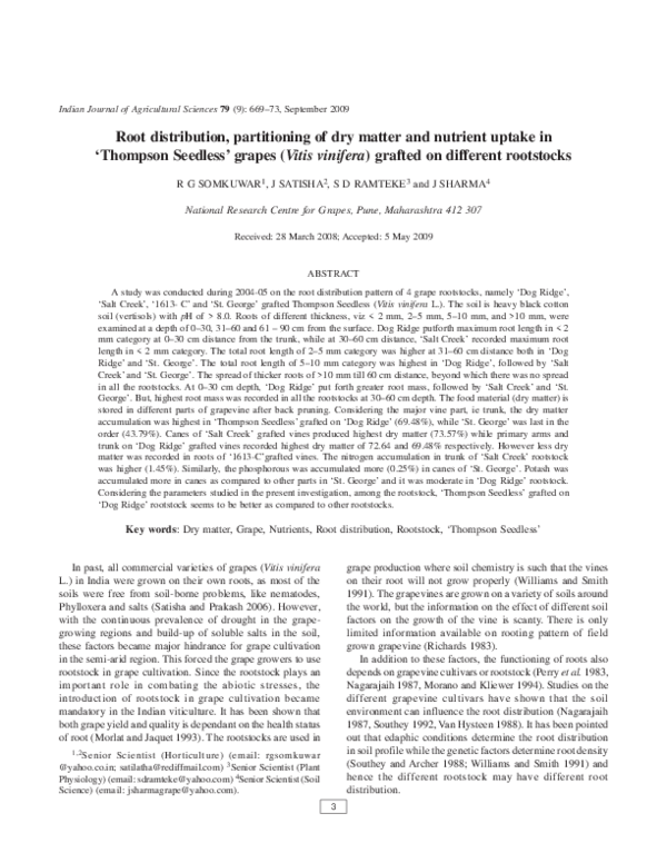 (PDF) Root distribution, partitioning of dry matter and nutrient uptake in'Thompson Seedless ...