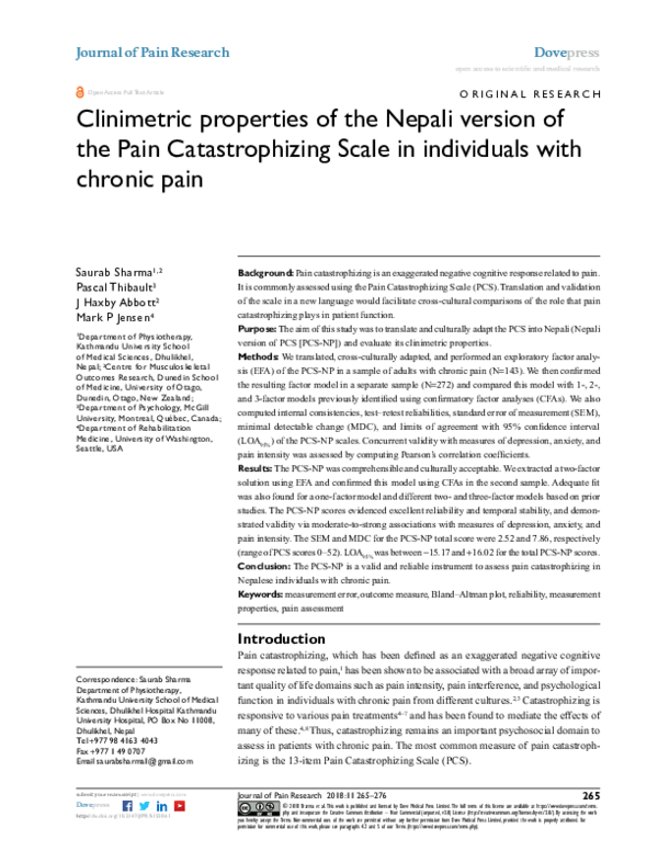 (PDF) Clinimetric properties of the Nepali version of the Pain ...