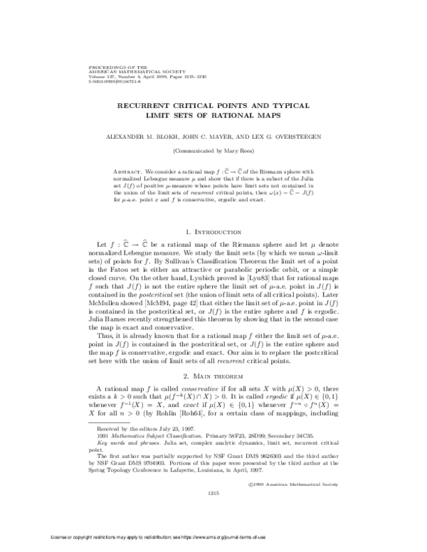 (PDF) Recurrent critical points and typical limit sets of rational maps