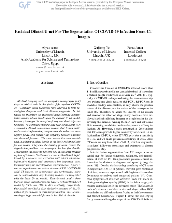 (PDF) Residual Dilated U-net For The Segmentation Of COVID-19 Infection From CT Images