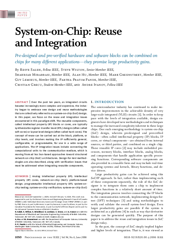 (PDF) System-on-Chip: Reuse and Integration Pre-designed and pre ...