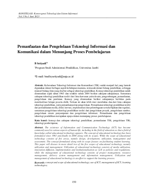(PDF) Pemanfaatan dan Pengelolaan Teknologi Informasi dan Komunikasi dalam Menunjang Proses ...