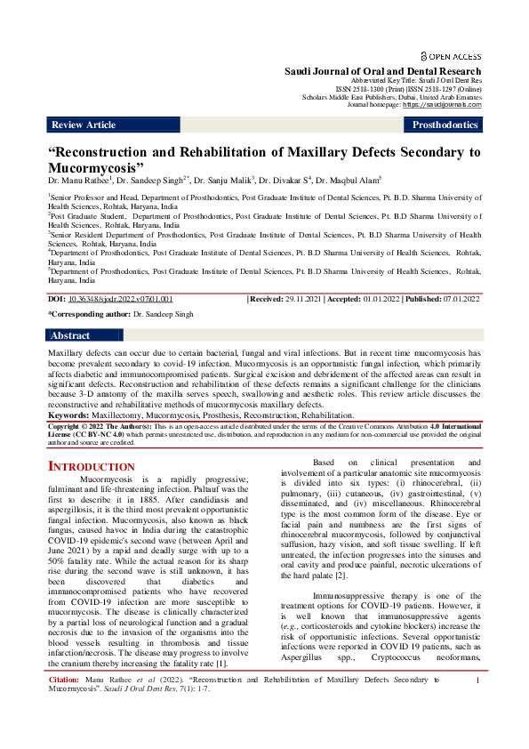 (PDF) “Reconstruction and Rehabilitation of Maxillary Defects Secondary ...