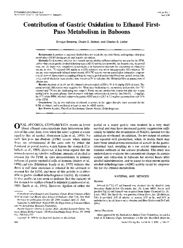 (PDF) Contribution of Gastric Oxidation to Ethanol First Pass ...