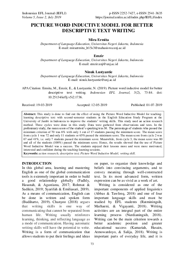 (PDF) Picture Word Inductive Model for Better Descriptive Text Writing