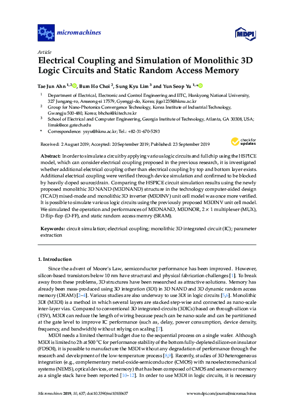 (PDF) Electrical Coupling and Simulation of Monolithic 3D Logic ...