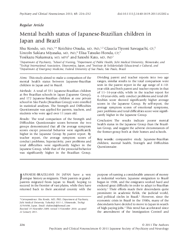 (PDF) Mental health status of Japanese-Brazilian children in Japan and ...
