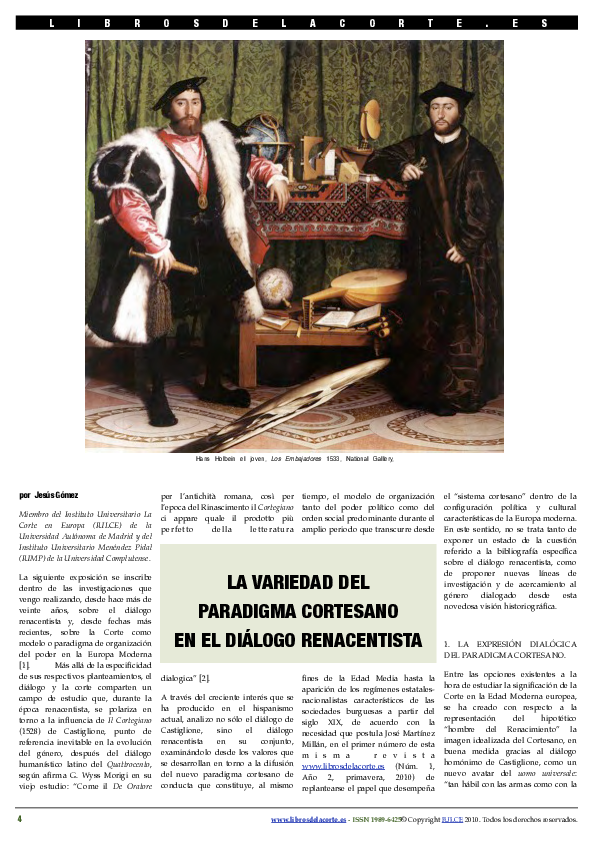 (PDF) La variedad del paradigma cortesano en el diálogo renacentista
