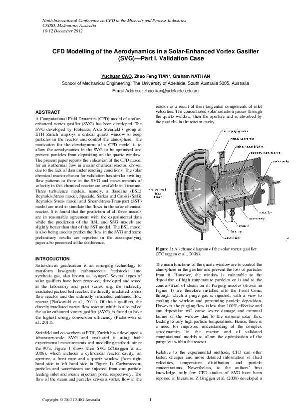 (PDF) CFD Modelling of the Aerodynamics in a Solar-Enhanced Vortex Gasifier (SVG) Part I ...