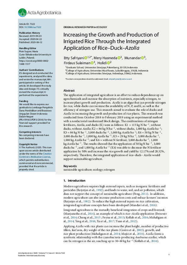 (PDF) Increasing the Growth and Production of Irrigated Rice Through the Integrated Application ...