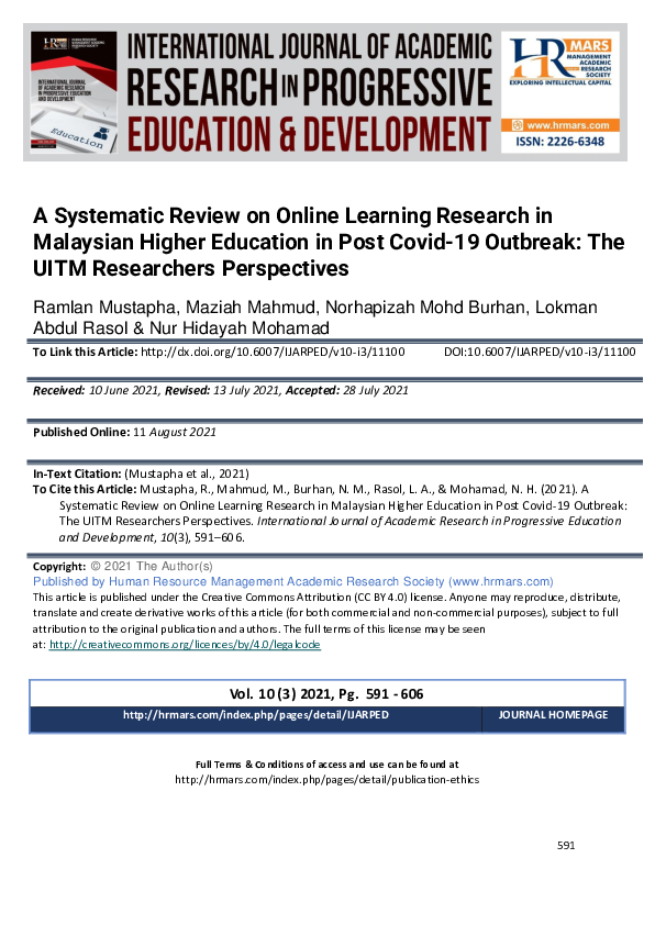 (PDF) A Systematic Review on Online Learning Research in Malaysian ...