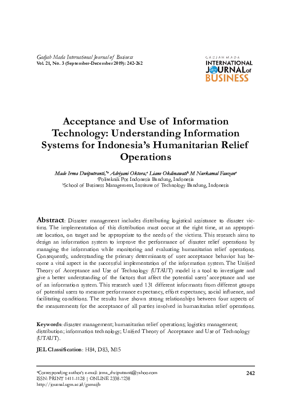 (PDF) Acceptance and Use of Information Technology: Understanding Information Systems for ...