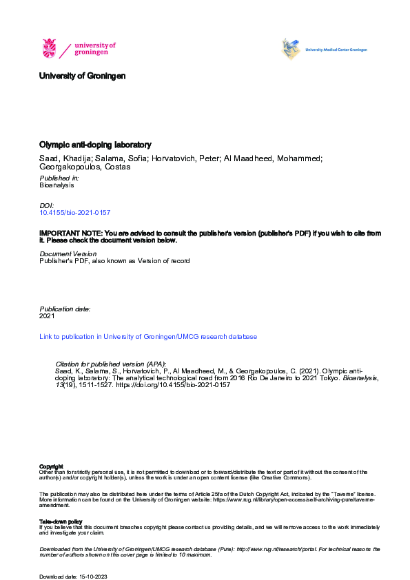 (PDF) Olympic anti-doping laboratory: the analytical technological road ...