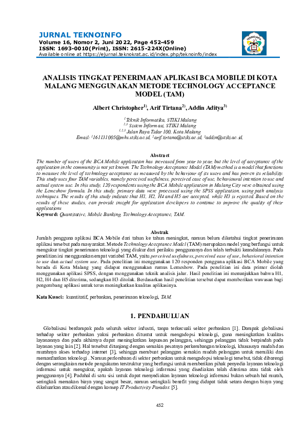 (PDF) Analisis Tingkat Penerimaan Aplikasi Bca Mobile DI Kota Malang Menggunakan Metode ...