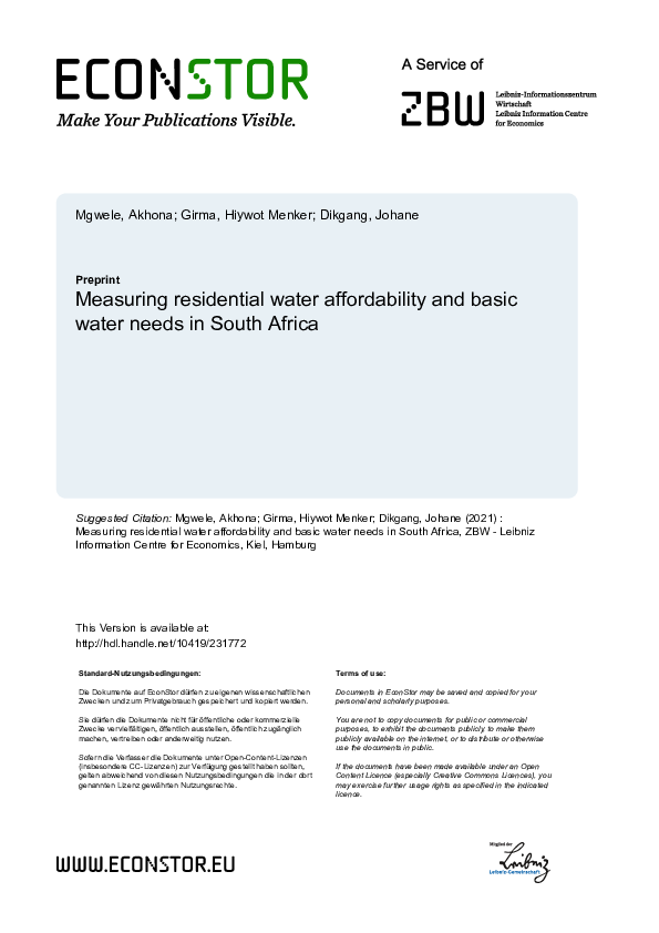 (PDF) Measuring residential water affordability and basic water needs ...