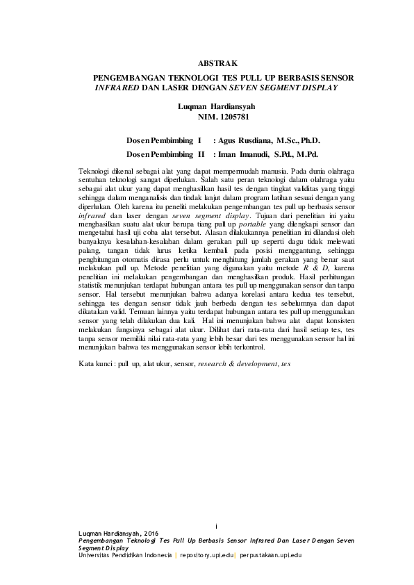 (PDF) Pengembangan Teknologi Tes Pull Up Berbasis Sensor Infrared Dan ...