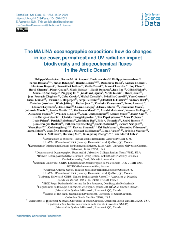 (PDF) The Malina oceanographic expedition: How do changes in ice cover ...