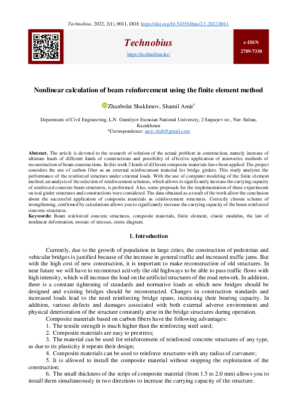 (PDF) Nonlinear calculation of beam reinforcement using the finite element method | Zhan Shakh ...