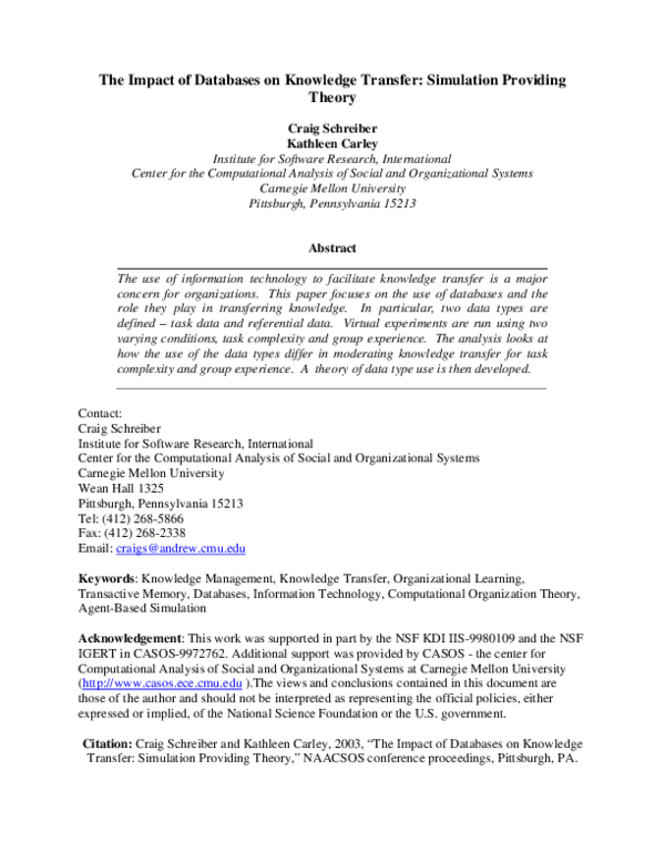 (PDF) The Impact of Databases on Knowledge Transfer: Simulation Providing Theory