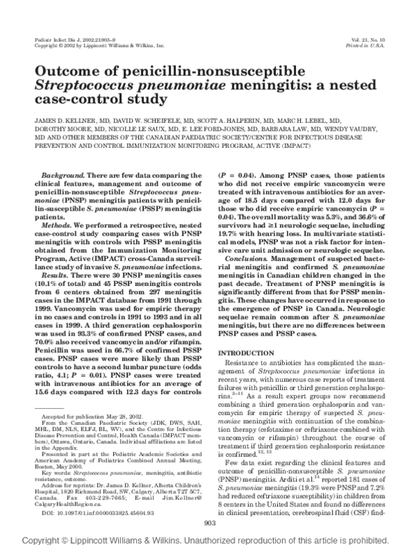 (PDF) Outcome of penicillin-nonsusceptible Streptococcus pneumoniae ...