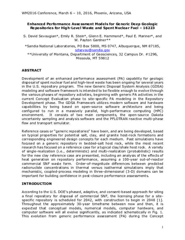 (PDF) Enhanced Performance Assessment Models for Generic Deep Geologic ...