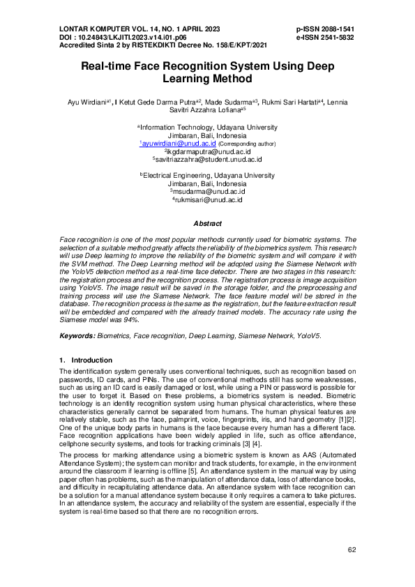 Pdf Real Time Face Recognition System Using Deep Learning Method