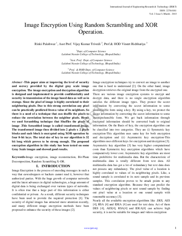 (PDF) Image Encryption Using Random Scrambling And XOR Operation