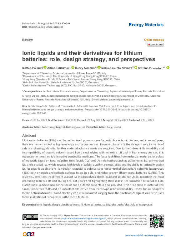 (PDF) Ionic liquids and their derivatives for lithium batteries: role, design strategy, and ...