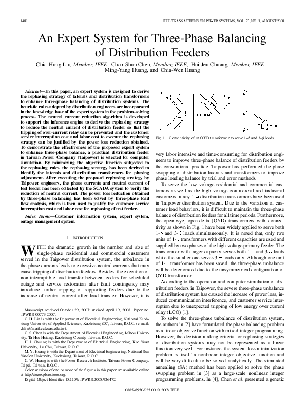 (PDF) An Expert System for Three-Phase Balancing of Distribution Feeders | Huijen Chuang ...
