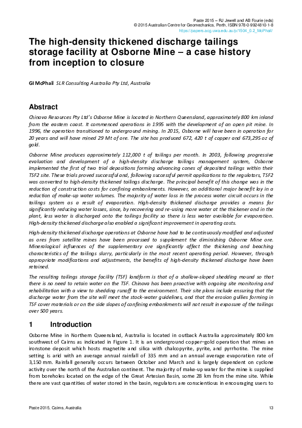 (PDF) The high density thickened discharge tailings storage facility at ...