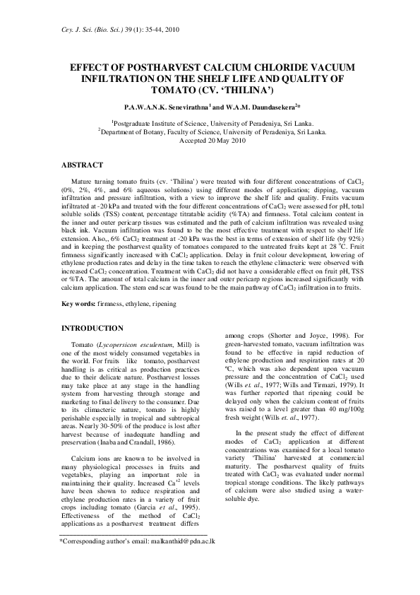 (PDF) Effect of postharvest calcium chloride vacuum infiltration on the ...