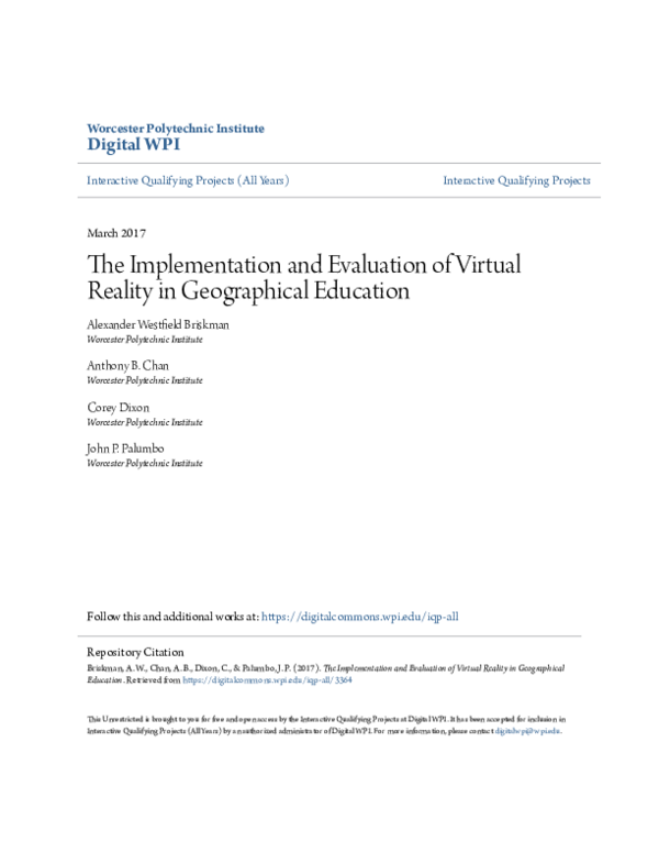 (PDF) The Implementation and Evaluation of Virtual Reality in Geographical Education