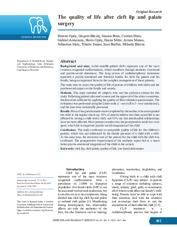 (PDF) The quality of life after cleft lip and palate surgery