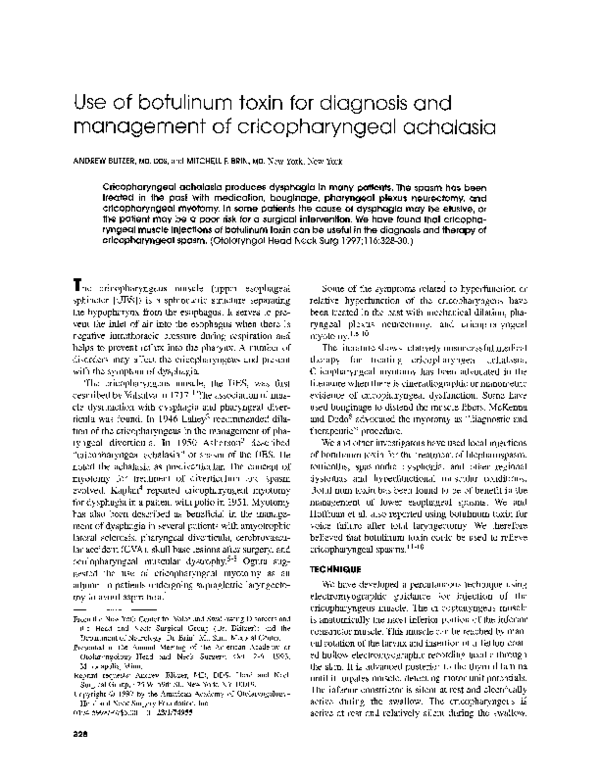 (PDF) Use of botulinum toxin for diagnosis and management of ...