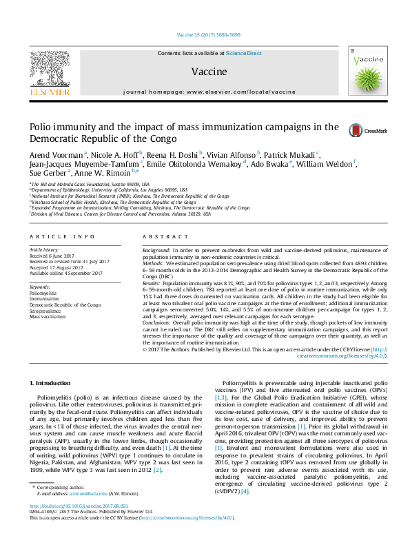 (PDF) Polio immunity and the impact of mass immunization campaigns in ...
