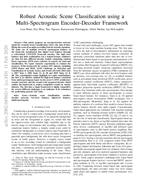 (PDF) Robust acoustic scene classification using a multi-spectrogram encoder-decoder framework ...