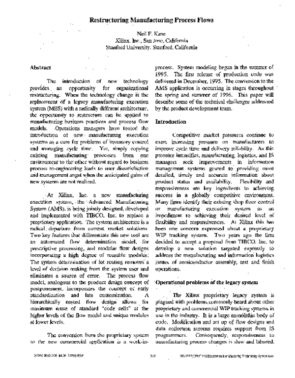(PDF) Restructuring manufacturing process flows