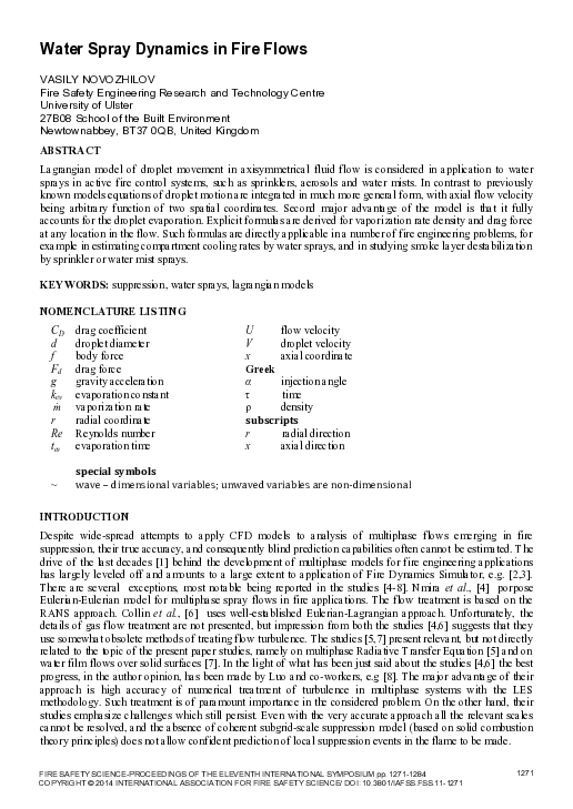 (PDF) Water Spray Dynamics in Fire Flows