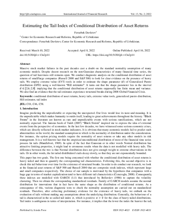(PDF) Estimating the Tail Index of Conditional Distribution of Asset Returns