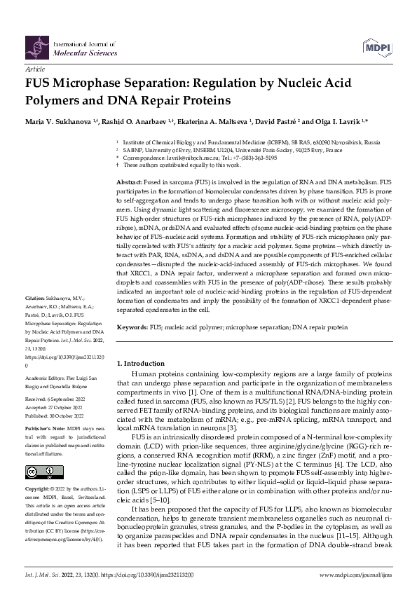 Pdf Fus Microphase Separation Regulation By Nucleic Acid Polymers