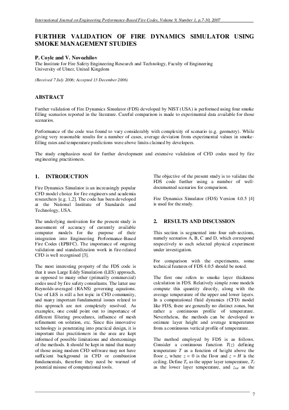 (PDF) Further Validation of Fire Dynamics Simulator using Smoke ...